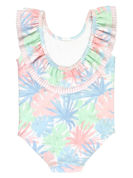 Girls Pastel Palms Scoopback Ruffle One Piece – Little Baby